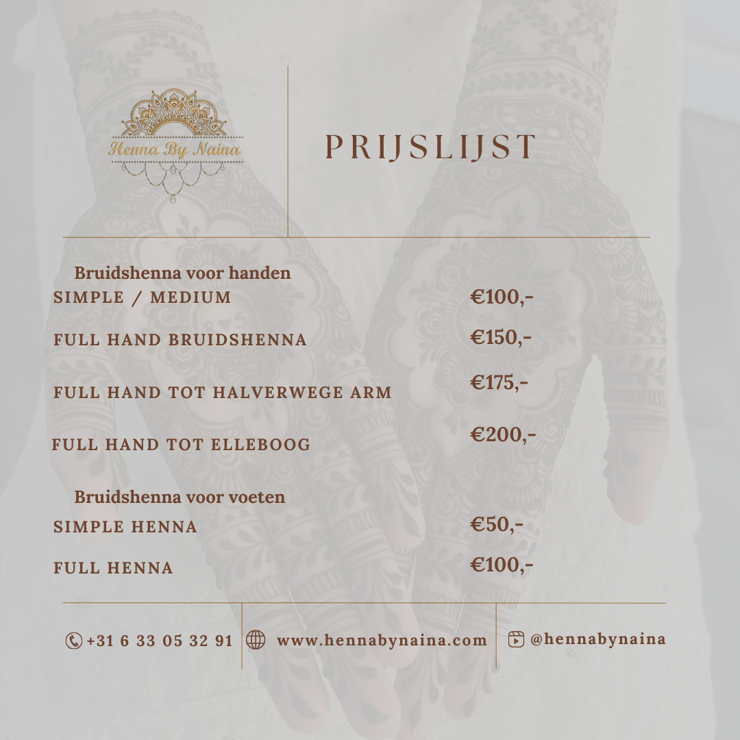 Prijzen – Henna By Naina