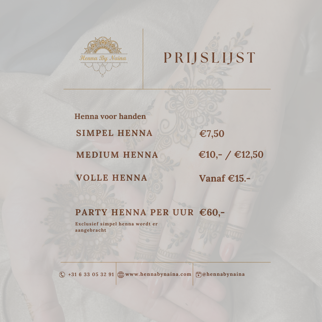 Prijzen – Henna By Naina